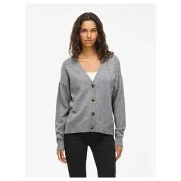 Strickjacke Vila "VIRIL V-NECK KNIT CARDIGAN - NOOS", Herren, Gr. S, grau (medium grau melange), Feinstrick, Obermaterial: 50% Viskose, 28% Polyester, 22% Nylon, unifarben, regular fit normal, V-Ausschnitt, Strickjacken Strickjacke, Materialmix, regular fit