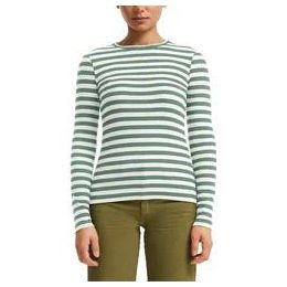 Langarmshirt QS, Damen, Gr. XXL, ecru sagegr&uuml;n, Rippware, Obermaterial: 97% Baumwolle, 3% Elasthan, geringelt, k&ouml;rpernah h&uuml;ftbedeckend, Rundhals, Shirts Langarmshirt, Sommershirt, geringelt, Ripp-Ware
