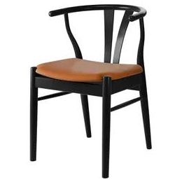 Stuhl HAMMEL FURNITURE "Freja, Massivholz Stuhl mit gepolstertem Sitz &ndash; komfortabel & robust", , schwarz, schwarz, cognac, B:53cm H:75cm T:54cm, Leder, Massivholz, St&uuml;hle, Stuhl, Massivholz, gepolsterte Sitzfl&auml;che, versch. Farbvarianten