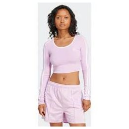 Langarmshirt Adidas ORIGINALS "3S LS CROP", Damen, Gr. L, lila (light orchid), Obermaterial: 93% Baumwolle, 7% Elasthan, normal, tiefer Rundhals, Shirts Langarmshirt, schmaler und k&uuml;rzerer Schnitt, mit langen &Auml;rmeln, aus Baumwolle