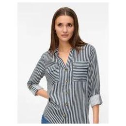 V&eacute;ro Moda Hemdbluse VERO MODA "VMBUMPY L/S SHIRT NEW WVN GA NOOS", Damen, Gr. XS, wei&szlig; (india ink stripes:eva snow wei&szlig;), Web, Obermaterial: 100% Viskose, gestreift, regular fit Po-bedeckend, V-Ausschnitt, mit Riegel Manschette, Blusen Hemdbluse, Viskose, regular fit