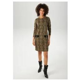 Jerseykleid Aniston CASUAL, Damen, Gr. 38, N-Gr, schwarz (beige, oliv, schwarz), Jersey, Obermaterial: 70% Polyester, 28% Viskose, 2% Elasthan, Jacquardmuster, Schlangenoptik, gemustert, figurumspielend kniefrei, Rundhals, Kleider Jerseykleid, im extravagantem Schlangen-Muster