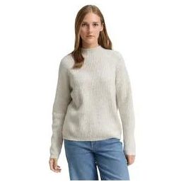 V-Ausschnitt-Pullover Tom Tailor DENIM, Damen, Gr. M, beige (marble beige melange), Strick, Obermaterial: 62% Polyacryl, 25% Polyester, 10% Baumwolle, 3% sonstige Fasern, meliert, Basic Po-bedeckend, ohne Ausschnitt, gerader Abschluss, Pullover, mit Stehkragen