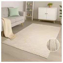 Teppich Carpet City "WAVES 503", beige, B:160cm H:12mm L:230cm, Obermaterial: 100% Polyester, Teppiche, Teppich, Kurzflor, Hochtief-Muster/ 3D-Effekt, Uni, Wohnzimmer, Schlafzimmer