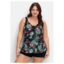 Tankini-Top sheego, Damen, Gr. 48, Cup E, schwarz (schwarz, gemustert), Elasthan, Polyamid, Bikini-Oberteile