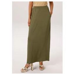 Maxirock Aniston CASUAL, Damen, Gr. 44, khaki, Single Jersey, Obermaterial: 95% Viskose, 5% Elasthan, unifarben, figurumspielend kn&ouml;chelfrei, R&ouml;cke Maxirock, im Marine Look