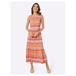 Sommerkleid Classic Basics "Jersey-Kleid", Damen, Gr. 27, Kurzgr&ouml;&szlig;en, orange (papaya, terra, bedruckt), Jersey, 100% Baumwolle, bedruckt, ethno, gemustert, mehrfarbig, lang, Rundhals, Kleider Sommerkleid