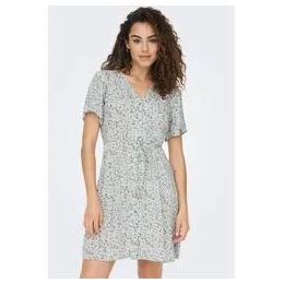 Minikleid Only "ONLEVIDA S/S SHORT DRESS WVN NOOS", Damen, Gr. L, N-Gr, grau (gray mist aop:flower), Web, Obermaterial: 100% Viskose, bedruckt, regular fit kurz, V-Ausschnitt, Kleider Minikleid, Viskose, regular fit, V-Ausschnitt