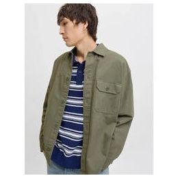 Jack & Jones Langarmhemd JACK & JONES "JJEDOVER OVERSHIRT LS SN", Herren, Gr. L, N-Gr, gr&uuml;n (dusty olive), Web, Obermaterial: 100% Baumwolle, unifarben, weit, Hemden