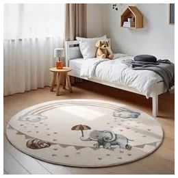 Villeroy & Boch Kinderteppich VILLEROY & BOCH "Walk like an Elephant Rainbow Teppich", creme, mulitfarben, H:9mm &Oslash;:160cm, Polypropylen, Teppiche, Kinderteppich, Spielteppich weich, Kinderzimmer, Boho Kids Spielunterlage, Tieremotiv