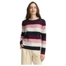Strickpullover Tom Tailor "Otto", Damen, Gr. XXL (44), rosa (big rose knit stripe), Strick, Obermaterial: 60% Baumwolle, 40% Viskose, gestreift, regular fit normal, Rundhals, Rollkante, Pullover Strickpullover, mit Viskose