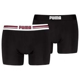 Boxershorts Puma "Puma MEN EVERYDAY PLACED LOGO BOXERS 2P", Herren, Gr. M, schwarz (schwarz, burgundy), Obermaterial: 95% Baumwolle, 5% Elasthan, eng, Unterhosen, mit elastischem Logobund