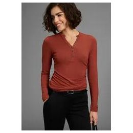 Longsleeve Laura Scott, Damen, Gr. 48/50, braun (zimt), Jersey, Obermaterial: 95% Viskose, 5% Elasthan, clean, unifarben, figurbetont h&uuml;ftbedeckend, V-Ausschnitt, Shirts, mit Knopfleiste