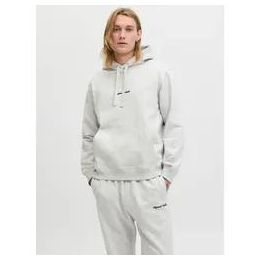 Jack & Jones Kapuzensweatshirt JACK & JONES "JORNORREBRO EMB SWEAT HOOD NOOS", Herren, Gr. XL, wei&szlig; (wei&szlig; melange), angeraute Sweatware, Obermaterial: 89% Baumwolle, 11% Polyester, meliert, unifarben, relaxed fit normal, Rundhals, Rippb&uuml;ndchen, Sweatshirts, mit Logo Print