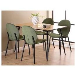 Esszimmer-Set Actona GROUP "Esspruppe, Speisetisch mit Wohnzimmerst&uuml;hlen", beige (natur), B:120cm H:75cm T:80cm, MDF, Kastenm&ouml;bel-Sets, Esszimmer-Set, Rechteckig Esstisch + 4x St&uuml;hle, Wildeiche, waldgr&uuml;n, 120x80x75 cm