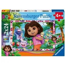 Puzzle Ravensburger "2x24, Dora the Explorer", bunt, Puzzles, KinderB:26cm H:18cm, Pappe, Motiv, Made in Europe, B:26cm H:18cm