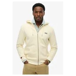 Kapuzensweatjacke Superdry "ESSENTIAL LOGO ZIP HOODIE HB", Herren, Gr. XL, wei&szlig; (dusty wei&szlig;), angeraute Sweatware, Obermaterial: 100% Seide, unifarben, slim fit normal, ohne Ausschnitt, Rippb&uuml;ndchen, Sweatjacken, Baumwollmischung, slim fit