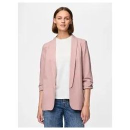 Blusenblazer Pieces "PCBOSELLA 3/4 BLAZER NOOS", Damen, Gr. S, rosa (woodrose), Web, Obermaterial: 79% Polyester, 16% Viskose, 5% Elasthan, unifarben, slim fit h&uuml;ftbedeckend, Blazer Blusenblazer, Materialmix, regular fit