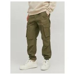 Jack & Jones Cargohose JACK & JONES "JPSTKANE NOAH CUFFED CARGO NOOS", Herren, Gr. M, N-Gr, gr&uuml;n (olive night), Web, Obermaterial: 98% Baumwolle, 2% Elasthan, unifarben, relaxed fit kn&ouml;chellang, Hosen Cargohose