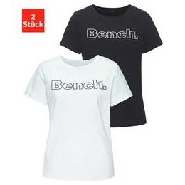 T-Shirt BENCH. LOUNGEWEAR, Damen, Gr. 36/38, 1x wei&szlig;, 1x schwarz, Single Jersey, Obermaterial: 100% Baumwolle, unifarben, Basic, bequem h&uuml;ftlang, Rundhals, Umschlagsaum, Shirts T-Shirt, im doppelpack mit Logodruck, Loungewear