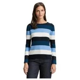 Strickpullover Tom Tailor "Otto", Damen, Gr. XS (34), big teal knit stripe, Strick, Obermaterial: 60% Baumwolle, 40% Viskose, gestreift, regular fit normal, Rundhals, Rollkante, Pullover Strickpullover, mit Viskose