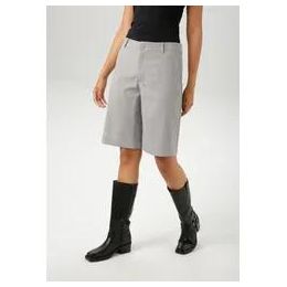Bermudas Aniston CASUAL, Damen, Gr. 46, N-Gr, grau (hellgraumeliert), Web, Obermaterial: 78% Polyester, 20% Viskose, 2% Elasthan, meliert, unifarben, figurumspielend normal, Hosen Bermudas, mit weitem Bein