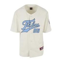 T-Shirt Fubu "Fubu Herren FM241-007-1 Fubu Varsity Baseball Jersey", Damen, Gr. M, creme, blau, schwarz, 100% Polyester, normal, V-Ausschnitt, Shirts T-Shirt