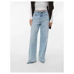 V&eacute;ro Moda Weite Jeans VERO MODA "VMWIEN MR WIDE BELT JEANS SI338 NOOS", Damen, Gr. 29, L&auml;nge 32, blau (light blau denim), Denim/Jeans, Obermaterial: 80% Baumwolle, 20% Polyester, unifarben, Jeans
