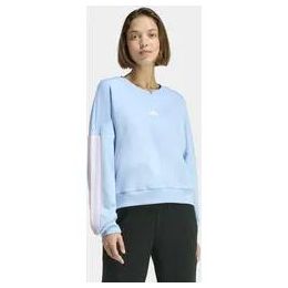 Sweatshirt Adidas SPORTSWEAR "ESSENTIALS 3-STREIFEN FRENCH TERRY", Damen, Gr. M, glow blau, clear pink, Obermaterial: 55% Baumwolle, 36% Polyester, 9% Viskose, normal, Rundhals, angesetztes B&uuml;ndchen, Sweatshirts Sweatshirt