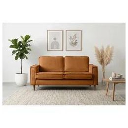 2-Sitzer Home Affaire "Pinto Skandi, 166 cm, Chenille, Struktur", brick rot, B:168cm H:89cm T:97cm, 100% Polyester, Sofas, mit Keder, Massivholzf&uuml;&szlig;e Eiche ger&auml;uchert, Wellenunterfederung