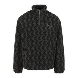 Sweater Karl Kani "Karl Kani Metal Signature Monogram Teddy Troyer", Herren, Gr. L, schwarz, schwarzgrau, 100% Polyester, Sweatshirts Sweater