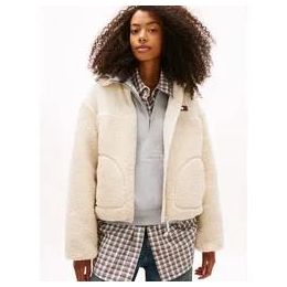 Tommy Hilfiger Pl&uuml;schjacke TOMMY JEANS "TJW TEDDY FABRIC MIX JACKET", Damen, Gr. L (40), ancient wei&szlig;, Pl&uuml;sch, Obermaterial: 100% Polyester, unifarben, regular fit, Jacken