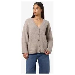 Strickjacke Noisy may "NMDOLLY L/S KNIT CARDIGAN FWD NOOS", Damen, Gr. XS, silber (silber mink), Strick, Obermaterial: 73% Polyester, 13% Nylon, 8% Wolle, 6% Elasthan, unifarben, h&uuml;ftbedeckend, V-Ausschnitt, Strickjacken Strickjacke