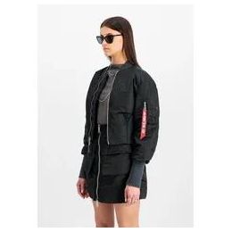 Bomberjacke Alpha Industries "Waisted MA-1 W", Damen, Gr. M, schwarz, Obermaterial: 100% Nylon; Futter: 100% Nylon; F&uuml;llung: 100% Polyester, Jacken Bomberjacke
