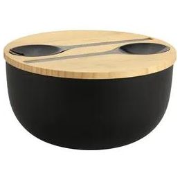 Salatsch&uuml;ssel Kesper "Salatschale mit Deckel und Salatbesteck", schwarz, H:13cm &Oslash;:24cm, Polypropylen, Sch&uuml;sseln, Salatsch&uuml;ssel, Deckel aus FSC-zertifiziertem Bambus