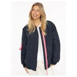 Bomberjacke Zwillingsherz "Happy", Damen, Gr. M, marine, Web, Obermaterial: 100% Polyester, unifarben, Po-bedeckend, ohne Ausschnitt, Rippb&uuml;ndchen, Jacken Bomberjacke, verdeckter Rei&szlig;veschluss, Taschen