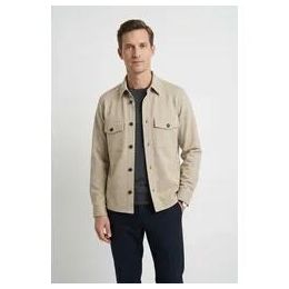 Hemdjacke OLYMP, Herren, Gr. XL, beige, Web, Obermaterial: 55% Leinen, 45% Baumwolle, normal, 1-Knopf-Manschette, Jacken, Overshirt, Leinen, Modern Fit, Kentkragen