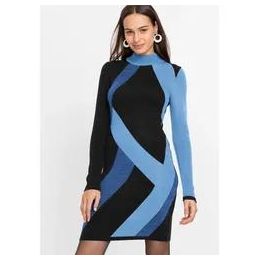Strickkleid bonprix, Damen, Gr. 48/50 (XL), N-Gr, blau (hellblau, dunkelblau graphisch), Obermaterial: 100% Polyacryl, eng, Kleider Strickkleid, aus Polyacryl, eng anliegende Passform, mit Jacquard-Muster