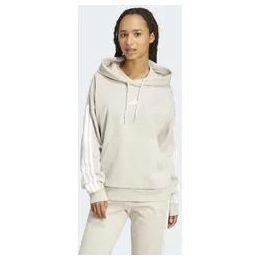 Kapuzensweatshirt Adidas SPORTSWEAR "ESSENTIALS 3-STREIFEN FLEECE HOODIE", Damen, Gr. L, wonder alumina, wei&szlig;, Obermaterial: 55% Baumwolle, 36% Polyester, 9% Viskose, normal, Rundhals, angesetztes B&uuml;ndchen, Sweatshirts