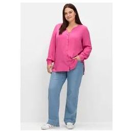 Longbluse sheego, Damen, Gr. 54, rosa (fuchsia), 100% Viskose, unifarben, V-Ausschnitt, Blusen Longbluse