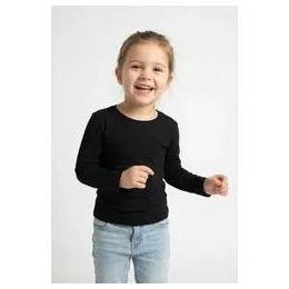 Langarmshirt happy girls, M&auml;dchen, Gr. 158, schwarz, Jersey, Obermaterial: 95% Baumwolle, 5% Elasthan, unifarben, figurbetont h&uuml;ftlang, Rundhals, abgesteppte Kante, Shirts Langarmshirt, in Basic-Form
