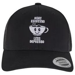 Mister Tee Trucker Cap MISTERTEE "MisterTee More Espresso Less Depresso Retro Trucker", Herren, Gr. onesize, schwarz, 65% Baumwolle, 35% Polyester, Caps