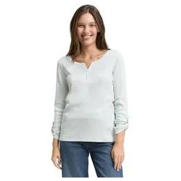 Henleyshirt Tom Tailor, Damen, Gr. L, sanftes wei&szlig; mint, Web, Obermaterial: 97% Baumwolle, 3% Elasthan, regular fit taillenbedeckt, Rundhals, mit Aufschlag, Shirts, mit Turn-Up-Arm
