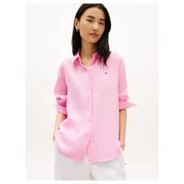 Hemdbluse Tommy Hilfiger "ESS LINEN RELAXED SHIRT", Damen, Gr. 46, rose petal, Web, Obermaterial: 100% Leinen, unifarben, relaxed fit h&uuml;ftlang, 1-Knopf-Manschette, Blusen Hemdbluse, mit Logostickerei,k&uuml;hlendes Premium Leinen