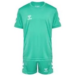 T-Shirt & Shorts Hummel "HMLLOGO SET KIDS", M&auml;dchen, Gr. 128, atlantis, Jersey, Obermaterial: 100% Polyester, KOB Set-Artikel, mit elastischem Bund, aus Polyester, pflegeleicht, sportlicher Stil