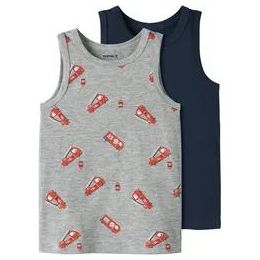 Unterhemd name it "NMMTANK TOP 2P GREY FIRETRUCK NOOS", Jungen, Gr. 110, 2 Stk., N-Gr, grau melange, Jersey, Obermaterial: 95% Baumwolle, 5% Elasthan, bedruckt, unifarben, Rundhals, Unterhemden Unterhemd
