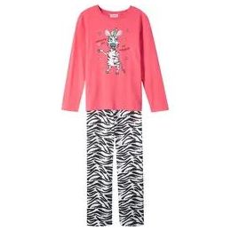 Pyjama bonprix "Pyjama aus reiner Baumwolle (2-tlg. Set)", M&auml;dchen, Gr. 164/170, rosa (zebra hellpink), Jersey, Obermaterial: 100% Baumwolle, bedruckt, Basic lang, Homewear-Sets Pyjama, bequeme Passform, aus Baumwolle, Hose mit elastischem Bund