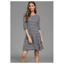 Jerseykleid Laura Scott, Damen, Gr. 34, N-Gr, blau, gemustert, Single Jersey, Obermaterial: 95% Viskose, 5% Elasthan, gemustert, tailliert kurz, Rundhals, mit innenliegendem Gummizug, Kleider Jerseykleid, femininer Stil, taillierte Passform, mit Volant am Kleidersaum