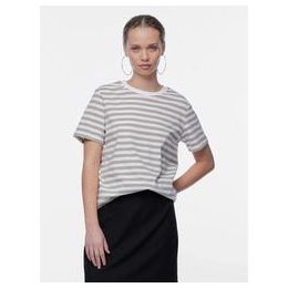 Kurzarmshirt Pieces "PCRIA SS TEE STRIPES NOOS BC", Damen, Gr. S, silber mink stripes:hellwei&szlig;, Single Jersey, Obermaterial: 100% Baumwolle, gestreift, regular fit normal, Rundhals, Shirts