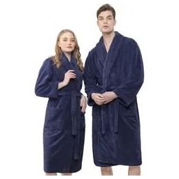 Bademantel HAMMETEX "Bademantel unisex, ultraweicher & flauschiger Fleecemantel" Gr. S, blau (dunkelblau), L:122cm, Fleece, Hausm&auml;ntel, Bademantel, ideal f&uuml;r Sauna & Spa, Hotelbademantel, Morgenmantel